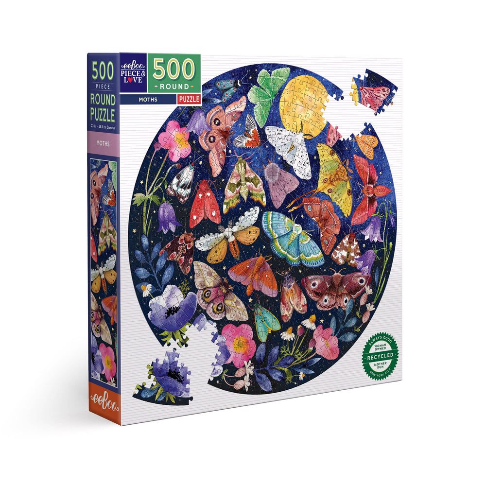 Moths by eeBoo | 500 Piece Round Jigsaw Puzzle – Puzzledly