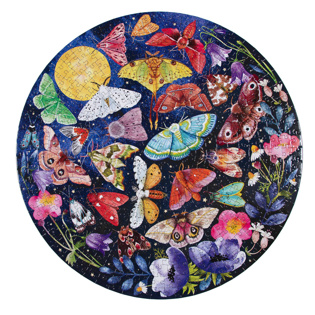 Moths by eeBoo | 500 Piece Round Jigsaw Puzzle – Puzzledly